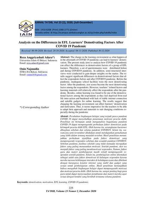 Pdf Analysis On The Differences In Efl Learners Demotivating Factors