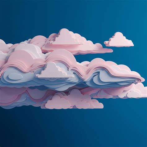 Layered Paper Cutout Clouds Float Against A Deep Blue Background The