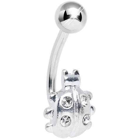 Crystalline Gem Silver Ladybug Belly Ring