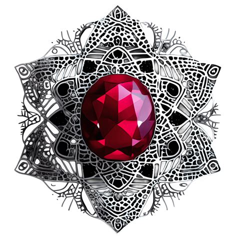 Zentangle Ruby Cushion Cut Jewel Mandala With Gold Outline Creative Fabrica