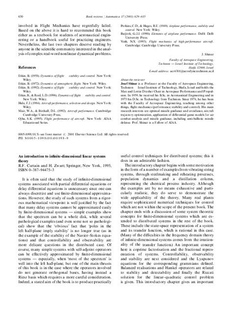 Pdf An Introduction To Infinite Dimensional Linear Systems Theory