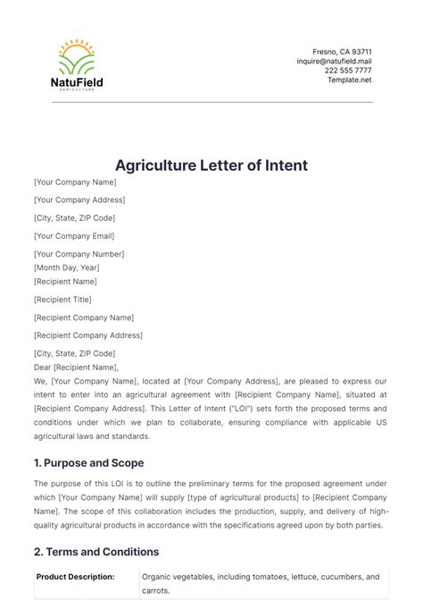Free Agriculture Letter Of Intent Template To Edit Online