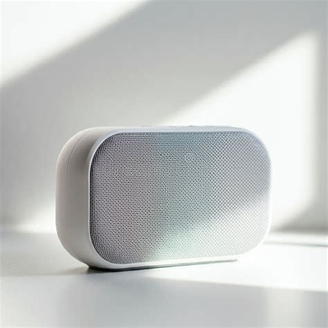 A Compact Rectangular Wireless Speaker With Rounded Edges Positioned On A White Stock A Compact Rectangular Wireless Speaker With Rounded Edges Positioned On A White Stock