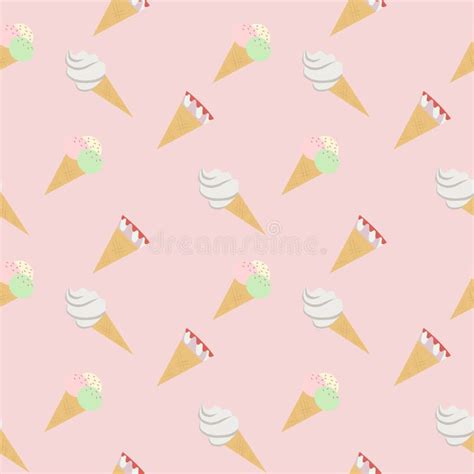 Seamless Pattern Ice Cream Cones Pink Stock Vector Illustration Of