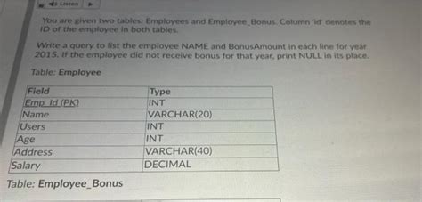 solved liten you are given two tables employees and
