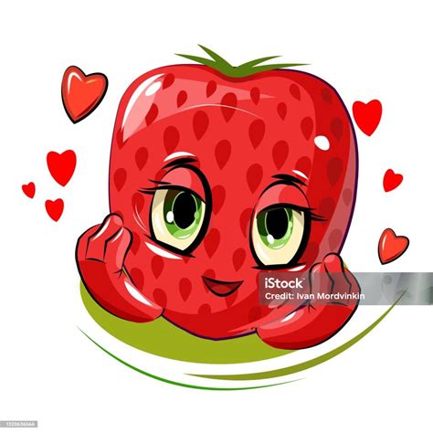 딸기 쾌활한 미소 총구와 육즙 레드 베리 만화 스타일 흰색 배경 위에 격리 벡터 그림입니다 0명에 대한 스톡 벡터 아트 및 기타 이미지 Istock