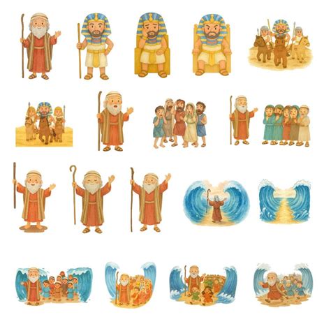 Moses And The Red Sea Clipart Bundle Bible Story Illustrations