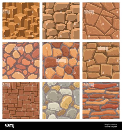 Cartoon Game Textures Rocks Dirt And Ground Surface Seamless Patterns