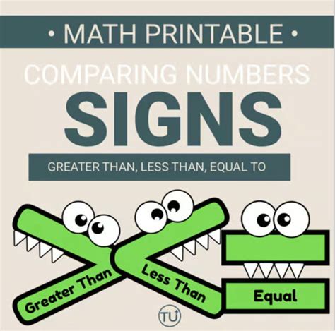 Comparing Numbers Sign Alligator Math Printable Etsy