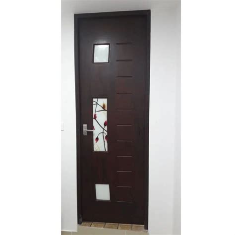 Interior Brown Rectangular Wooden Glass Door For Home Bathroom And