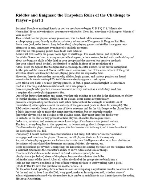 Ofroleplayinggames Riddles And Puzzles 1 Pdf Role Playing Games