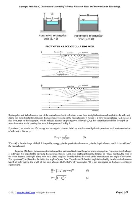 Flow Over A Rectangular Side Weir Under Subcritical Conditions Pdf