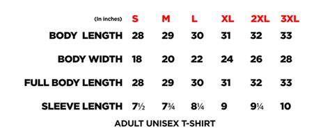 Sizing Chart Cush Tees