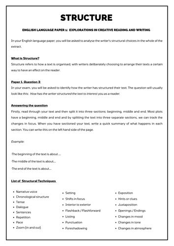 Structure Gcse English Language Answering Q3 Paper 1 Structural