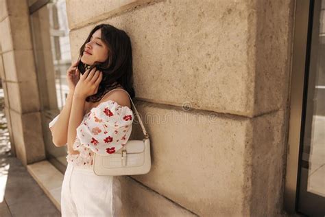 Cute Young Caucasian Girl Loves To Spend Time Outdoors With Her Eyes Closed Stock Image Image