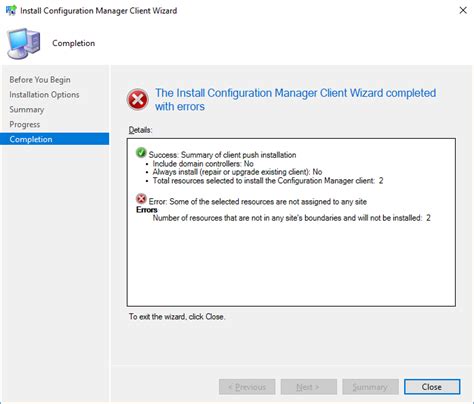 sccm client error some of the selected resources are not assigned to