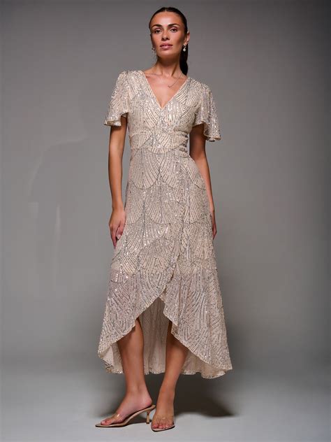 Buy Jolie Moi Nude Sequin Angel Sleeve Ruffle Hem Maxi Dress From Next