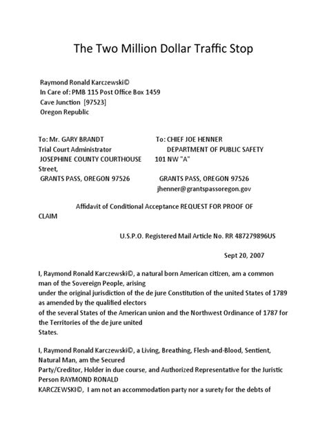 Affidavit Of Conditional Acceptance Request For Proof Of Claim Pdf