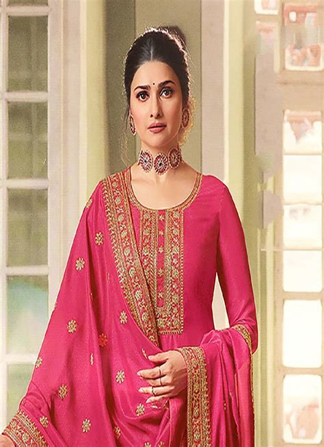 Bright Pink Embroidered Mehndi Trendy Salwar Suit Hirpara House 4169555