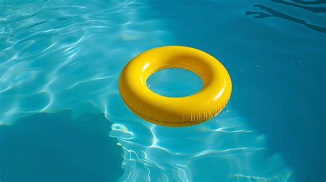 Premium Photo Yellow Pool Float Ring Floating In A Refreshing Blue Swimming Pool Generative Ai