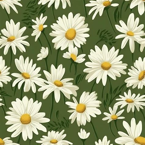 Premium Ai Image A Pattern Of Daisies On A Green Background