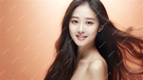 Premium Photo A Beautiful Asian Woman With Long Flowing Hair Smiles
