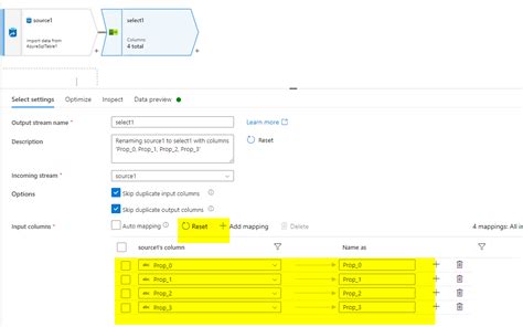 how to show mapping columns in select data flow microsoft qanda