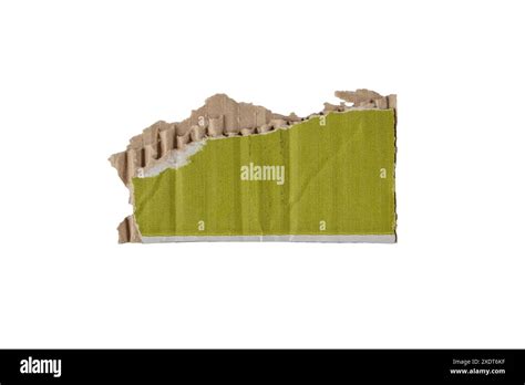 Scrap Of Green Recycled Cardboard Box Isolated On White Grunge Packing Paper Design Element
