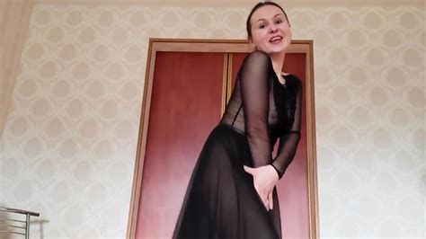 Russian Beauty Exudes Dancing In Sheer Black Chiffon Long Nightgown