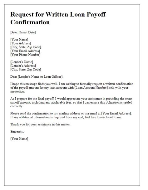 Letter Template For Loan Payoff Letter Request Free Samples In Pdf