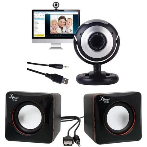 Kit Webcam Com Microfone Embutido Caixa Som Pc Notebook 6w Knup