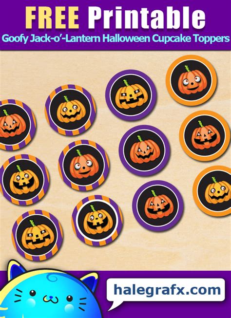 Free Printable Goofy Jack O Lantern Cupcake Toppers