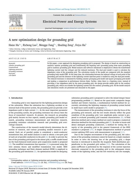 a new optimization design for grounding grid pdf inductance
