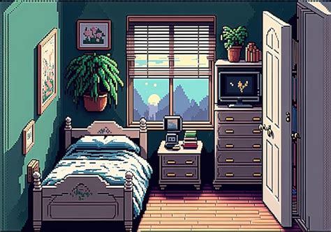 Premium Photo Pixel Art Bedroom With Antique Decor Bed Chest Of
