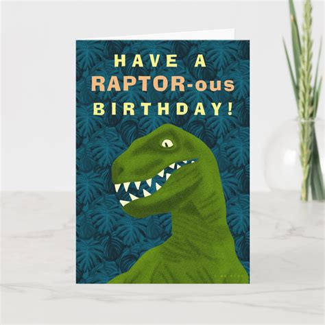 Funny Raptor Dinosaur Happy Birthday Pun Cool Holiday Card Zazzle