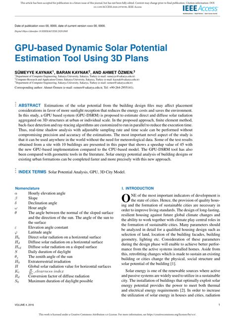 Pdf Gpu Based Dynamic Solar Potential Estimation Tool Using 3d Plans