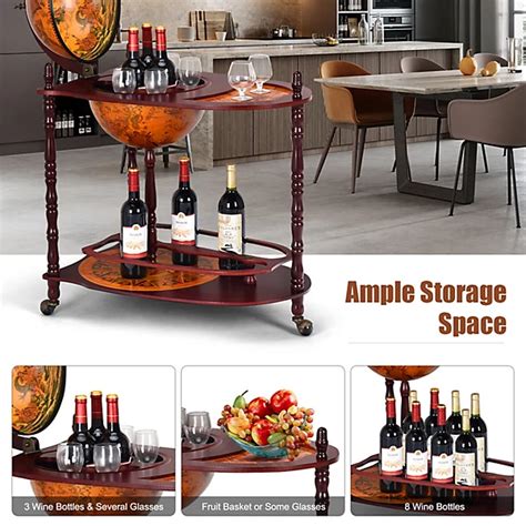 Costway Wood Globe Drink Cabinet Rolling Wine Bar Stand Nautical Chart