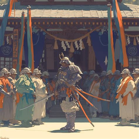 Premium Photo Elegant Samurai Parade In Traditional Japanese Setting