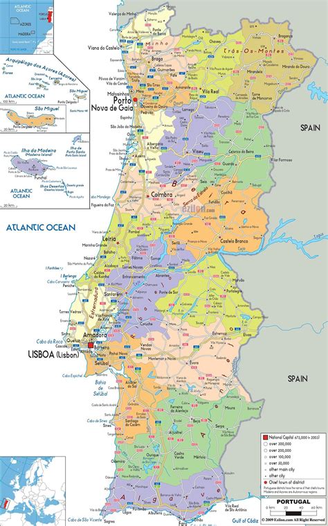 Portugal Map With Its Cities And Towns Showing