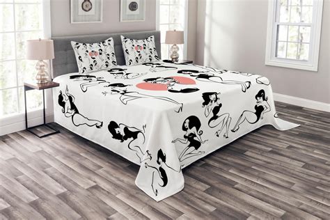 Ambesonne Fashion Quilted Bedspread Set 3 Pcs Woman Heart Tattoo Model King Size White And