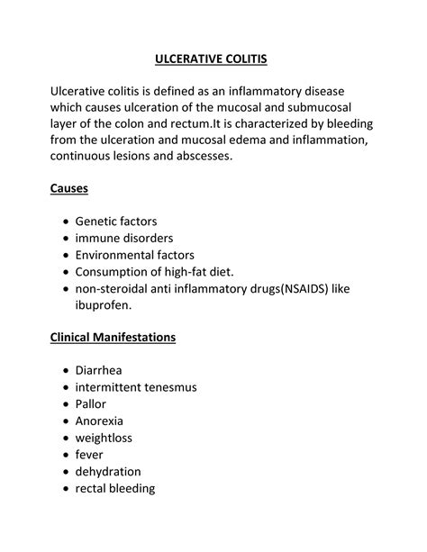 Ulcerative Colitis This Study Material Is For Nursing Students To