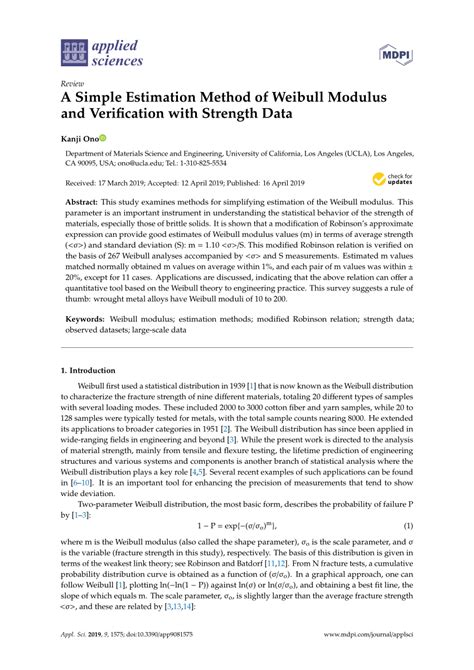 Pdf A Simple Estimation Method Of Weibull Modulus And Verification