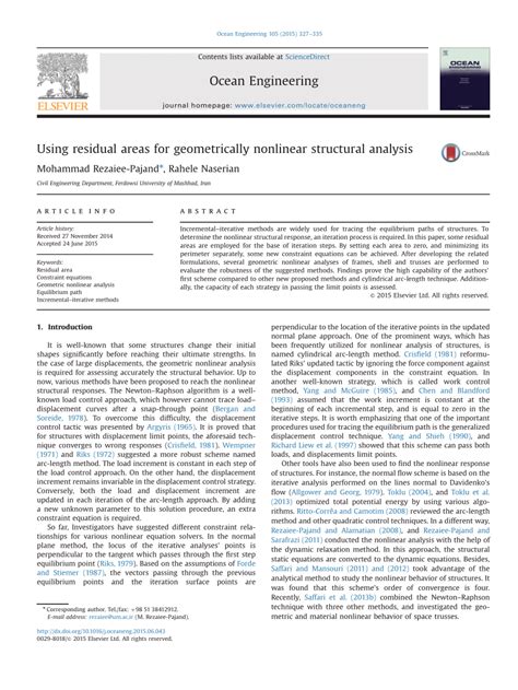 pdf using residual areas for geometrically nonlinear structural analysis