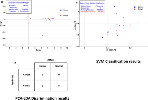 A Pcalda Discrimination Results B Pcalda Confusion Matrix C Svm
