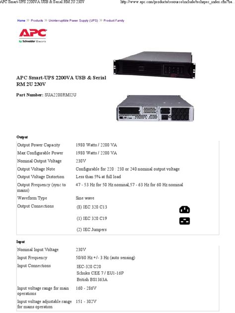 Apc Smart Ups 2200va Usb And Pdf Mains Electricity Electrical