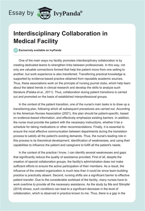 Interdisciplinary Collaboration In Medicine 395 Words Essay Example