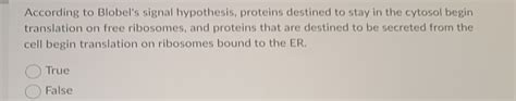 Solved According To Blobels Signal Hypothesis Proteins