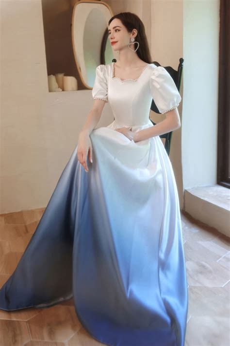 Blue White Aline Ombre Prom Dress With Square Neckline 1239912