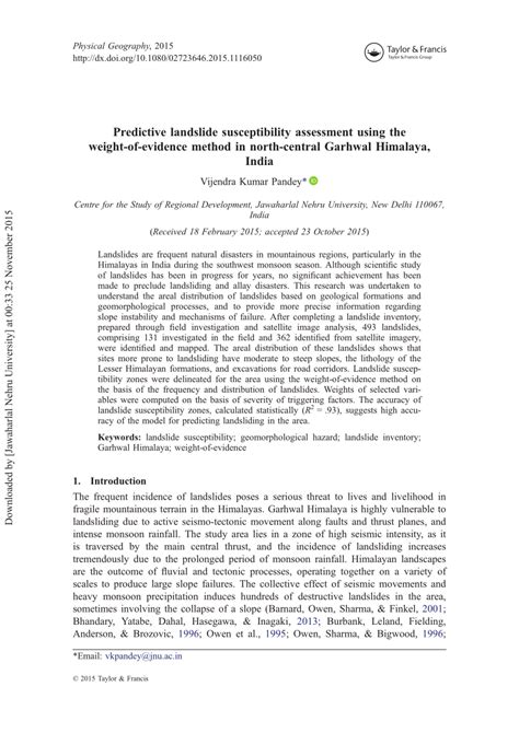 PDF Predictive Landslide Susceptibility Assessment Using The Weight Of Evidence Method In