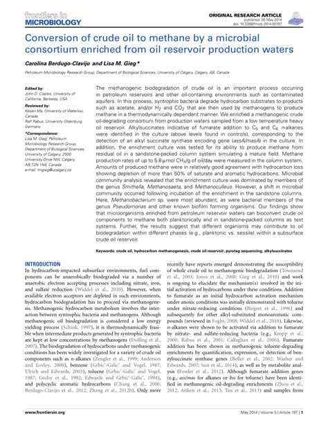 Pdf Conversion Of Crude Oil To Methane By A Microbial Consortium Enriched From Oil Reservoir